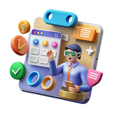 3d Illustration Happy User Interacting With Colorful App Interface 55534405 Png