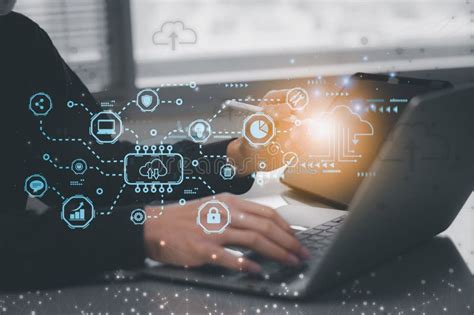Businessman Working Laptop Computer Futuristic Diagram Network Cloud
