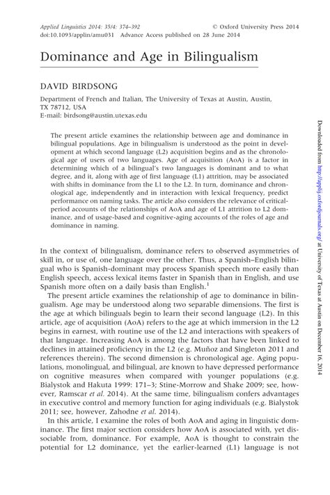 Pdf Dominance And Age In Bilingualism