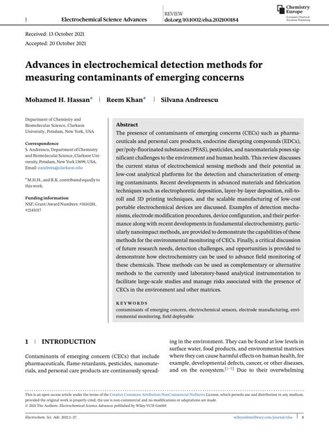 Pdf Advances In Electrochemical Detection Methods For Measuring Contaminants Of Emerging Concerns