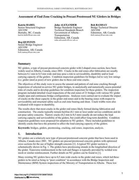 Assessment Of End Zone Cracking In Precast Prestressed Nu Girders In Bridges Structurae