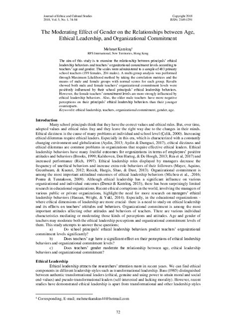 Pdf The Moderating Effect Of Gender On The Relationships Between Age Ethical Leadership And