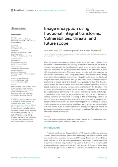 Pdf Image Encryption Using Fractional Integral Transforms Vulnerabilities Threats And