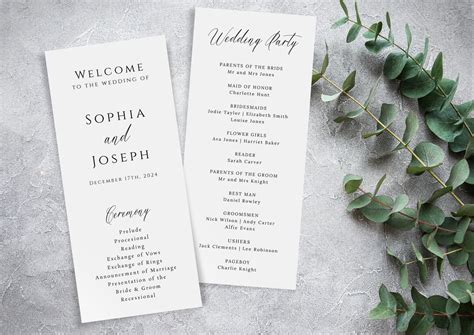 Modern Script Wedding Program Template Printable Double Sided Order Of