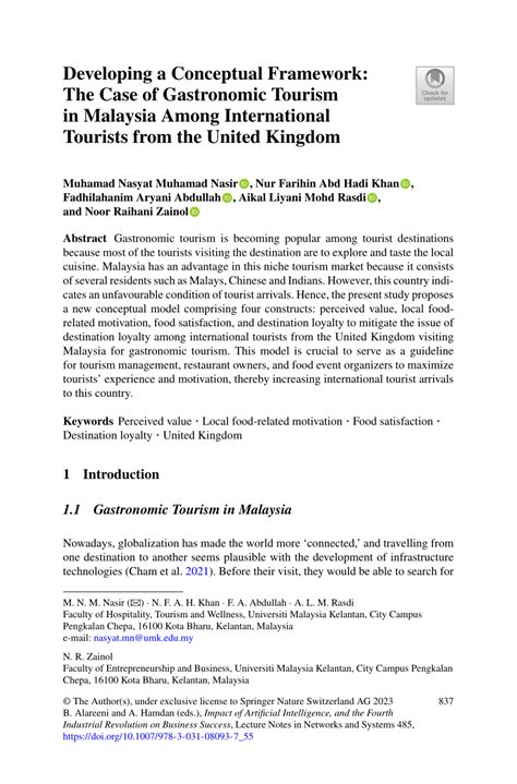 Pdf Developing A Conceptual Framework The Case Of Gastronomic Tourism In Malaysia Among