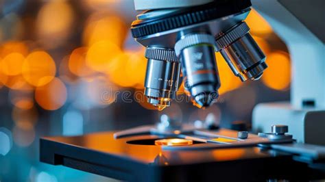 A Microscope With A Slide Prepared Revealing The Hidden Wonders Of The Microscopic World Stock