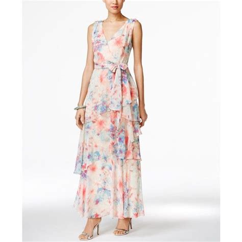 Tahari Asl Floral Print Layered Gown Floral Cocktail Dress Layered