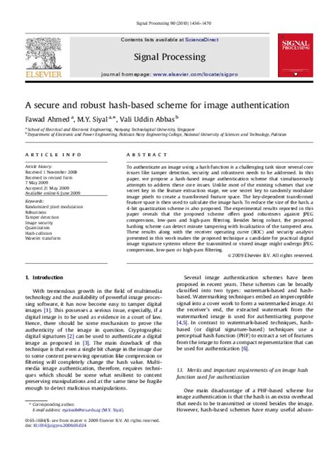 Pdf A Secure And Robust Hash Based Scheme For Image Authentication