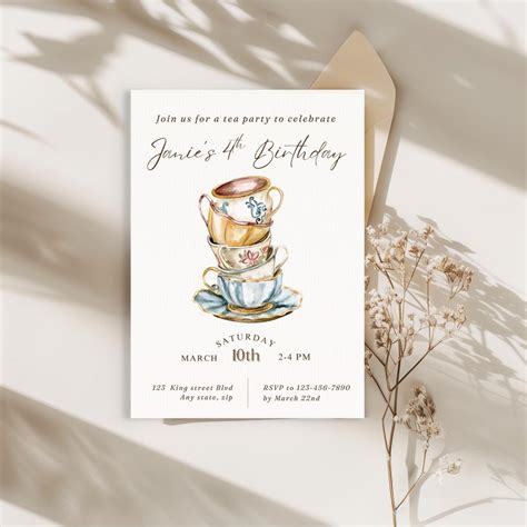 Vintage Tea Party Invitation Editable Template Digital Download Etsy
