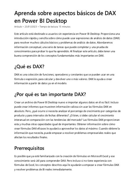 funciones básicas dax en power bi pdf microsoft excel función