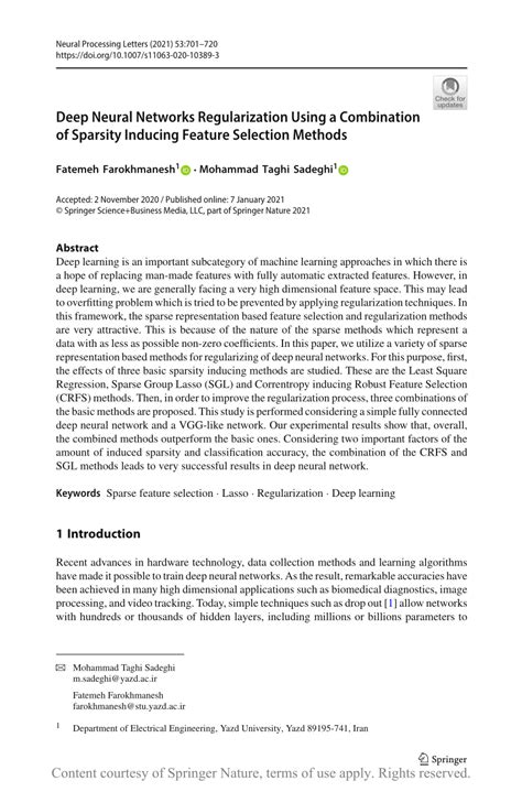 Deep Neural Networks Regularization Using A Combination Of Sparsity