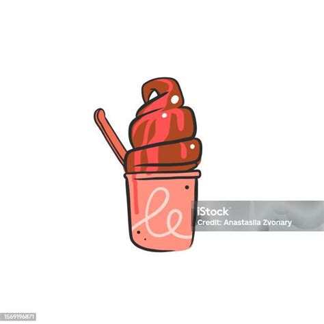 손으로 그린 벡터 추상 만화 얼음 Creram 컵 순대 라인 아트 그림 아이스크림 디저트 벡터 일러스트레이션 디자인 개념 스웨덴 음식 얼음 디저트 귀여운 낙서 삽화가