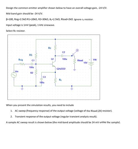 [solved] use pspice to find rc design the common emitter amplifier