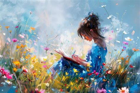 Premium Photo A Girl With A Sketchbook Sits Amidst A Field Of Wildflowers