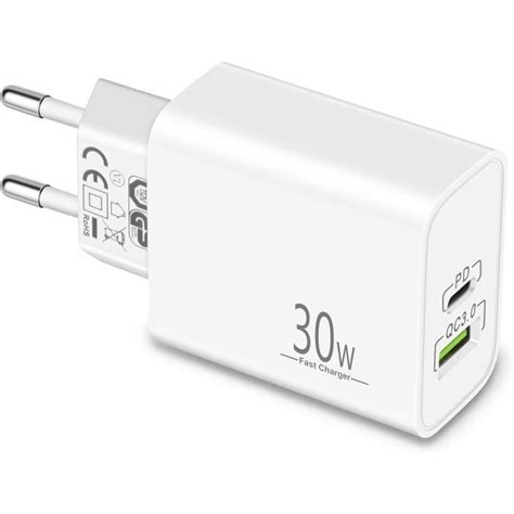 Chargeur Usb C W Ports Type C A Blanc Prise Usb C Avec Pd Qc Pps Embout Chargeur