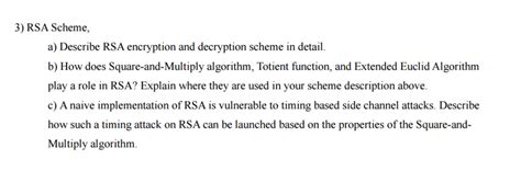 Solved Rsa Scheme A Describe Rsa Encryption And Decryption