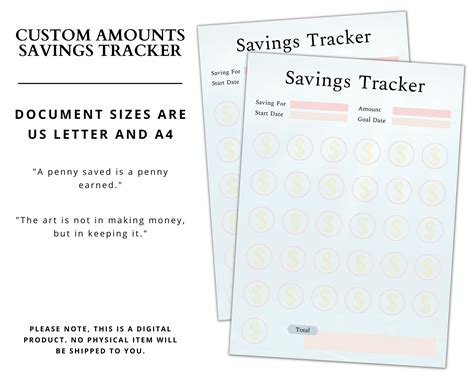 Custom Amounts Savings Tracker Sheet Printable Digital Download Etsy