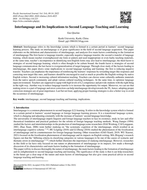 Pdf Interlanguage And Its Implications To Second Language Teaching