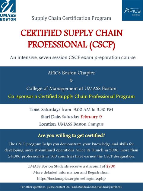 Supply Chain Certification Program At Umass Boston Certified Supply Chain Professional Cscp