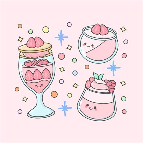 Premium Vector Sweet Dessert Parfait Pudding Mousse With Cute Facial Expressions And Pastel Colour