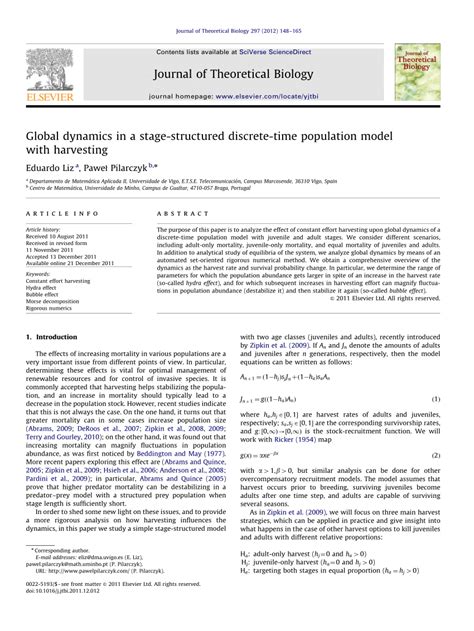 Pdf Global Dynamics In A Stage Structured Discrete Time Population
