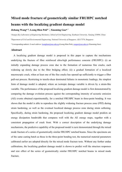 Pdf Mixed Mode Fracture Of Geometrically Similar Fruhpc Notched Beams