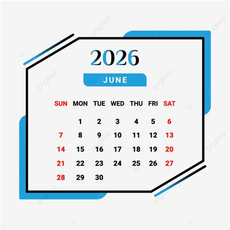 2026 June Month Calendar Skyblue And Black Vector Monthly Calendar