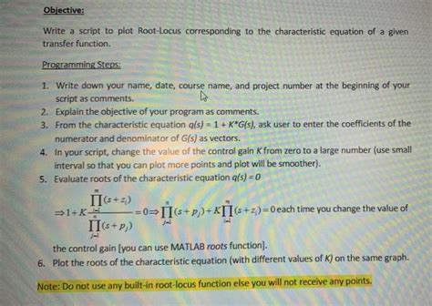 Solved Objective Write A Script To Plot Root Locus