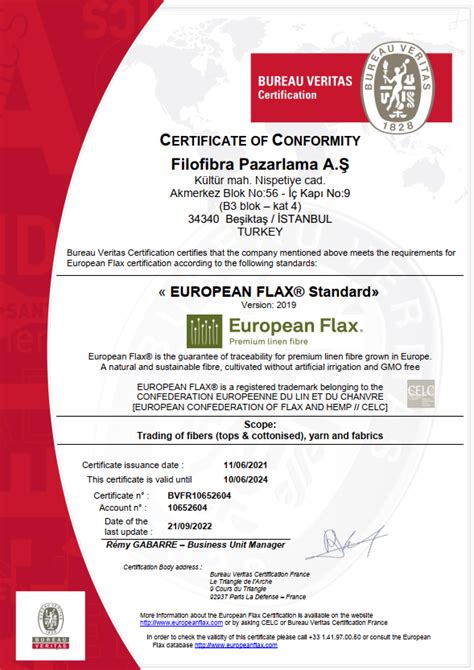 European Flax Certificate Filofibra Pazarlama AŞ