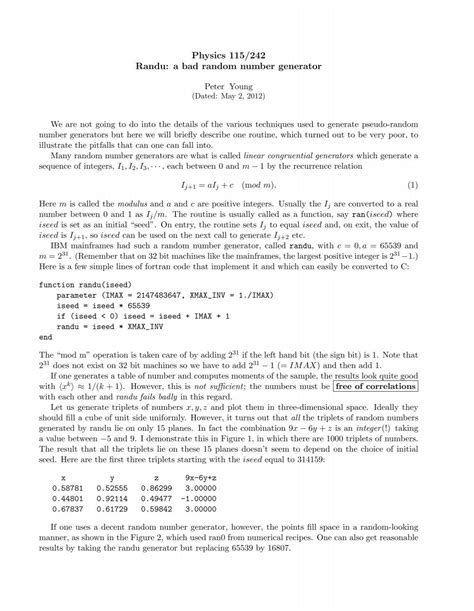 Physics 115242 Randu A Bad Random Number Generator