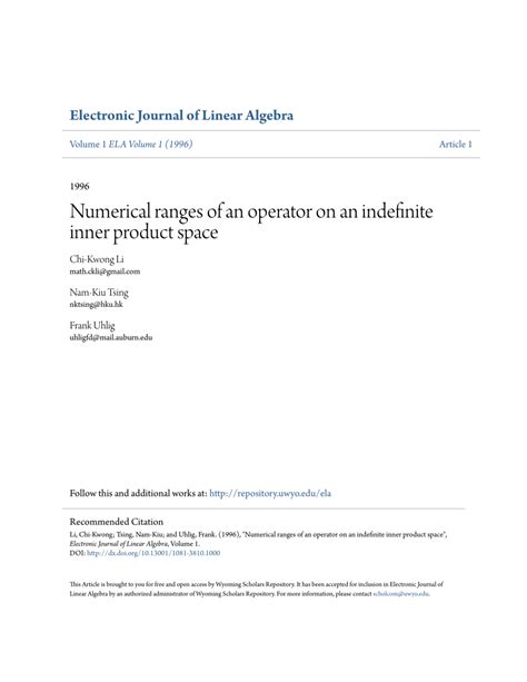 Pdf Numerical Ranges Of An Operator On An Indefinite Inner Product Space
