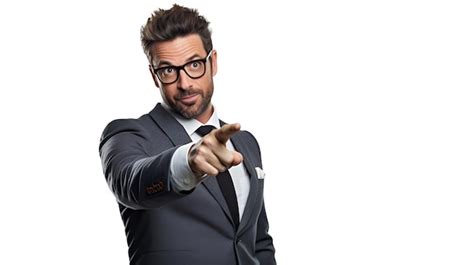 Premium Photo Handsome Man Pointing At Something On White Background