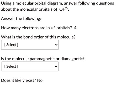 Using A Molecular Orbital Diagram Answer Following Questions About The