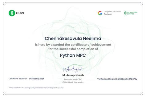 Chennakesavula Neelima On Linkedin Python Certification Guvi