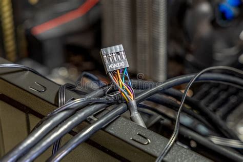 Internal Audio Connector HD AUDIO In PC For Connection To Motherboard Computer Cables Close Up