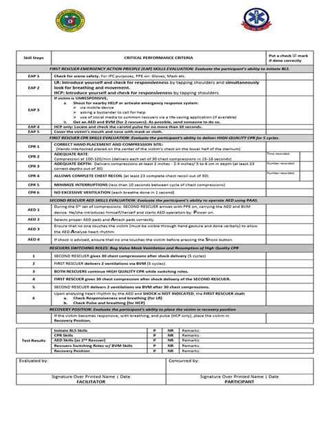 1 And 2 Rescuer Adult Cpr Bvm And Aed Skills Evaluation V3 Pdf