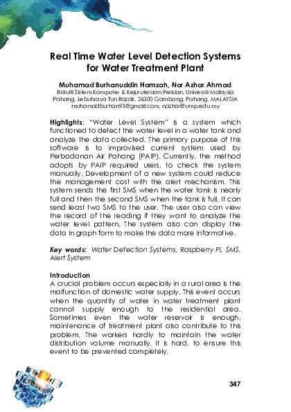 Pdf Real Time Water Level Detection Systems For Water Treatment Plant