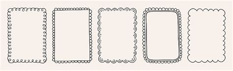 귀여운 손으로 그린 낙서 사각형 프레임 세트입니다 컬이 있는 단순한 물결 모양의 선 카드 초대장 및 창의적인 프로젝트를 디자인하는 데 적합합니다 0명에 대한 스톡 벡터 아트