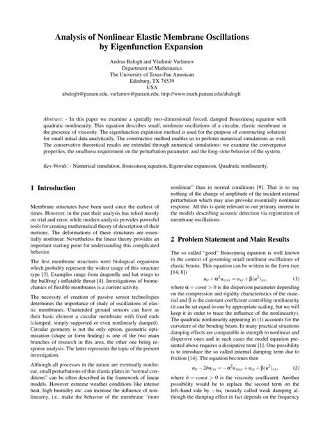 Pdf Analysis Of Nonlinear Elastic Membrane Oscillations By Eigenfunction Expansion