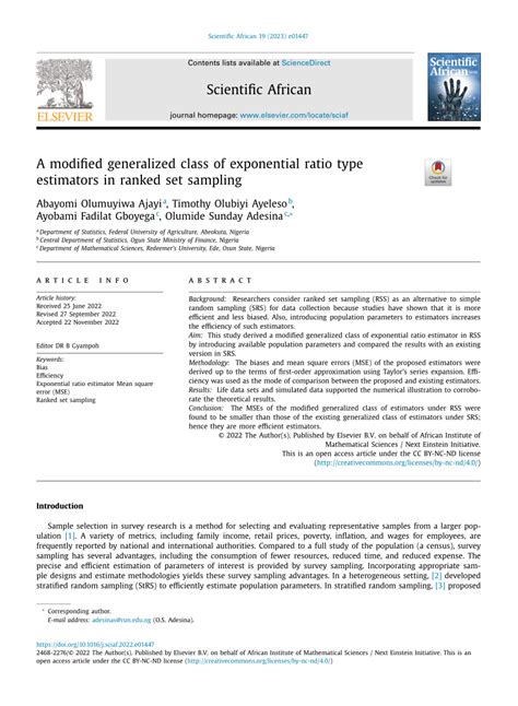 Pdf A Modified Generalized Class Of Exponential Ratio Type Estimators