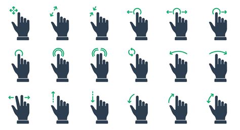 Hand Finger Touch Swipe And Drag Silhouette Icon Set Pinch Screen