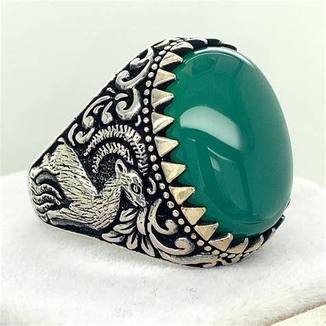 Чоловіче срібне кільце з зеленим агатом кільце гірської кози вінтажне кільце з стерлінгового