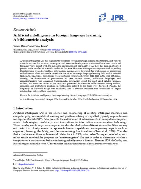 Artificial Intelligence In Foreign Language Learning A Bibliometric Analysis 15741 Pdf