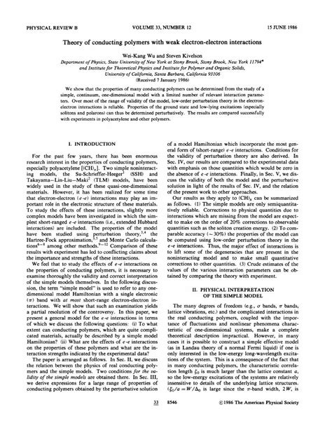 Pdf Theory Of Conducting Polymers With Weak Electron Electron