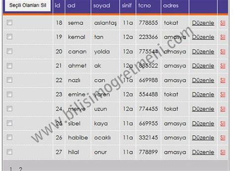 Asp Net Dersleri Asp net GridView Kayıt Güncelleme Silme ve Seçilileri Silme İşlemleri