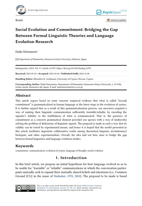Pdf Social Evolution And Commitment Bridging The Gap Between Formal Linguistic Theories And