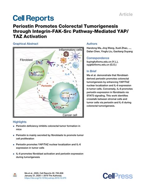 Pdf Periostin Promotes Colorectal Tumorigenesis Through Integrin Fak