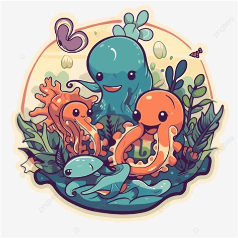 귀여운 바다 생물 클립 아트의 그림 벡터 고립 된 바다 아래 만화와 스티커 디자인 상표 Png 일러스트 및 벡터 에 대한 무료 다운로드 Pngtree