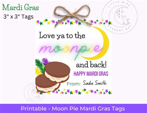 Mardi Gras Moon Pie T Tags Carnival Favor Card Digital Download
