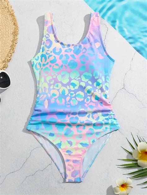 Girls Gradient Leopard Print Swimsuit Comfy Bathing Suit Temu Australia
